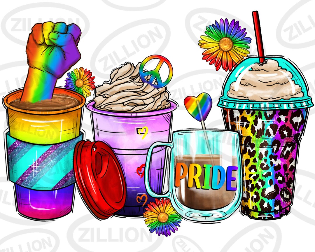 Pride Coffee Cups Png Sublimation Design Download, Colorful Coffee Cups ...