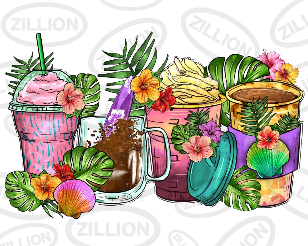 Tropical Coffee Cups Png Sublimation Design, Coffee Cups Png Design ...