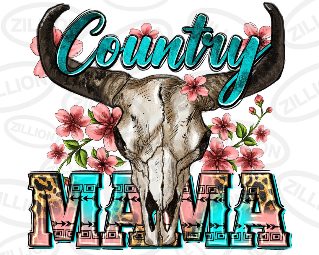 Country Mama Png Sublimation Design Download, Western Bull Skull Png ...