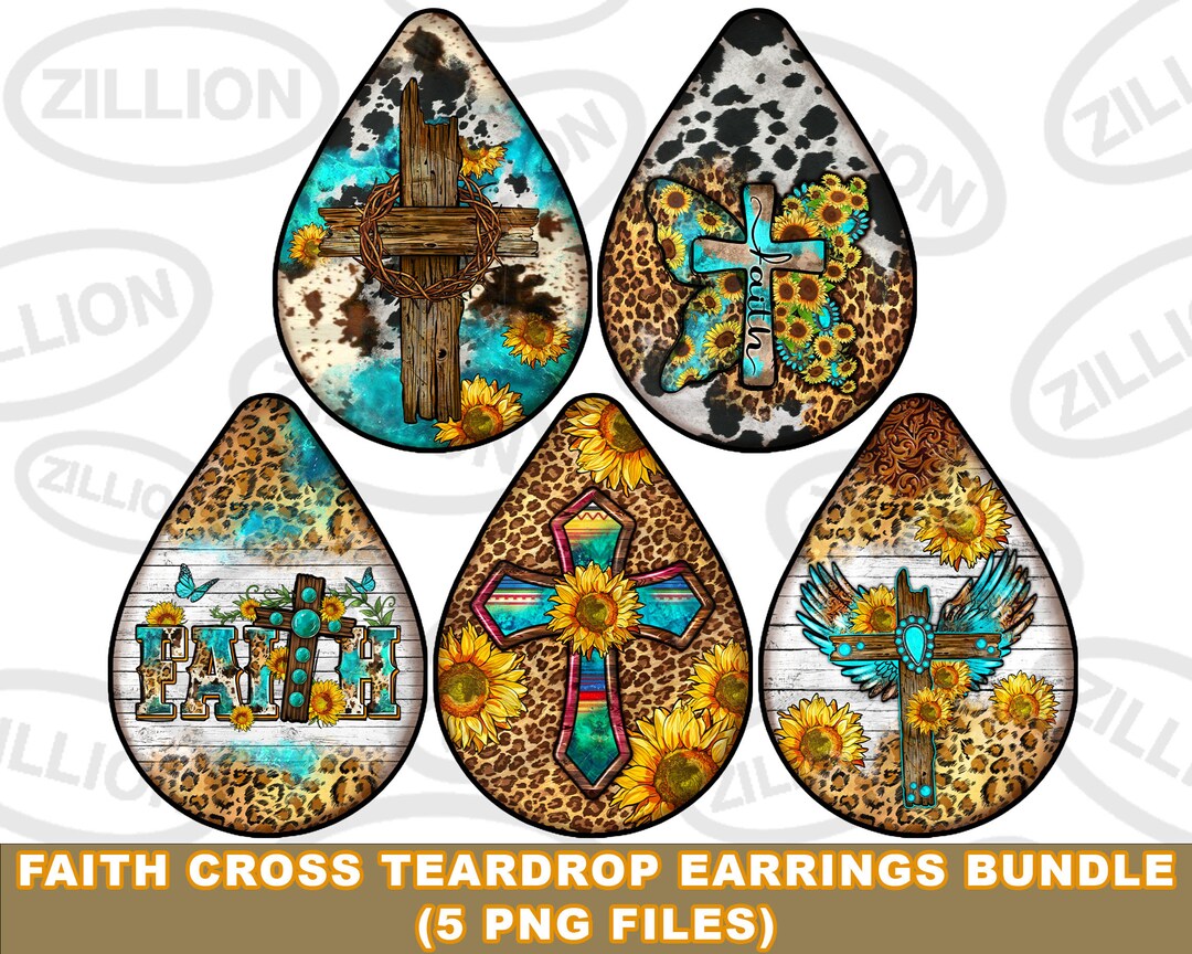 Faith Cross Teardrop Earrings Png Sublimation Design Bundle, Christian ...