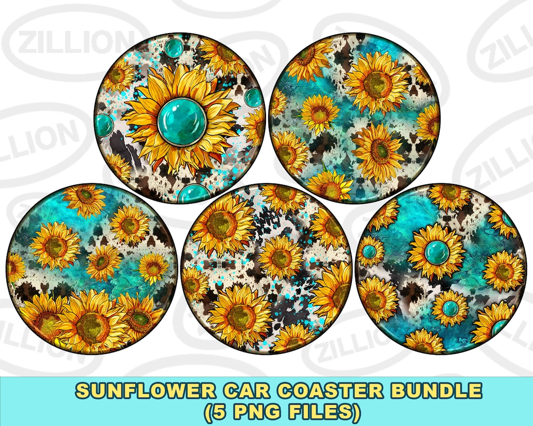 Sunflower Car Coaster Png Sublimation Design Bundle, Western Car ...