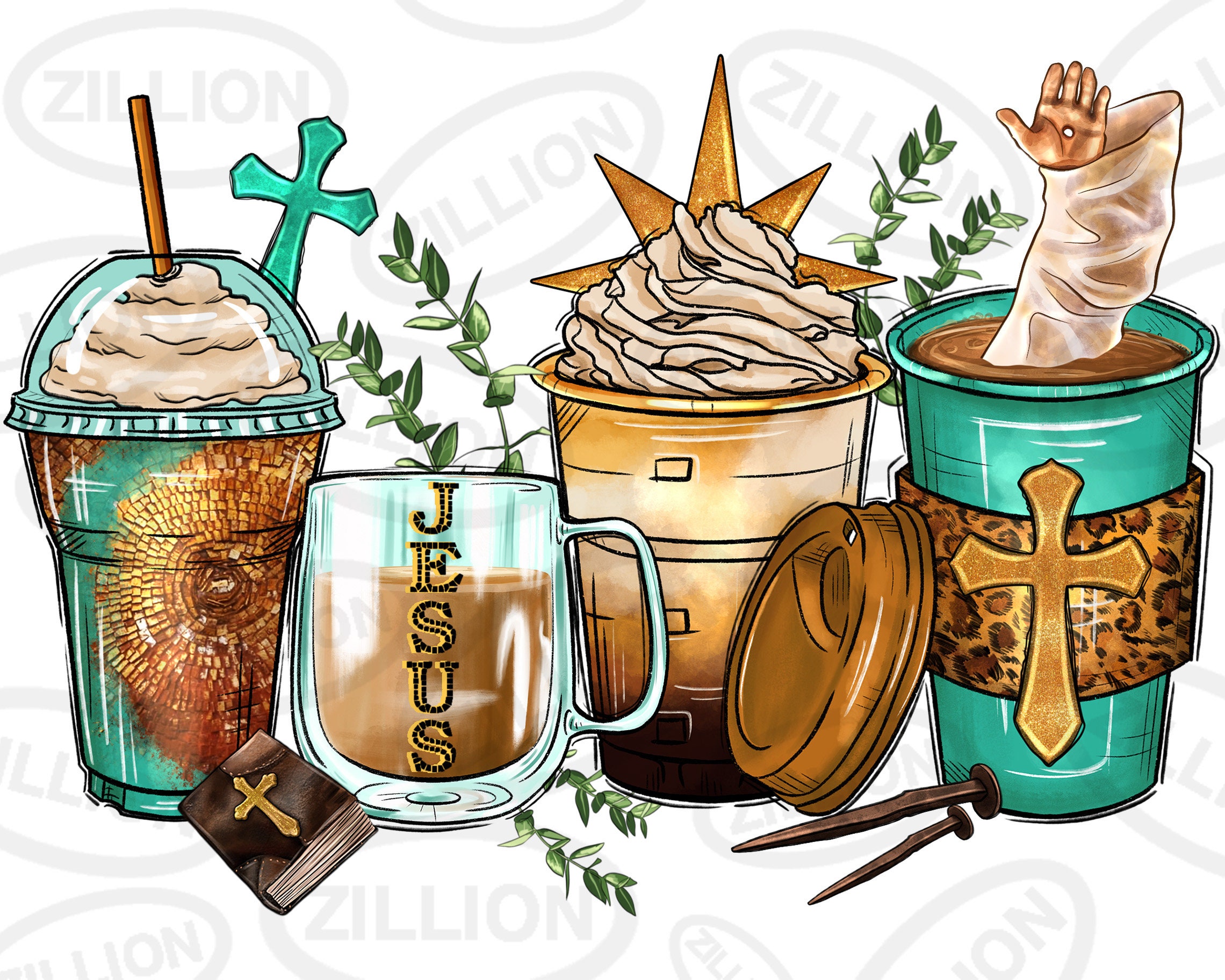Jesus Coffee Cups Png Sublimation Design, Western Coffee Cups Png ...