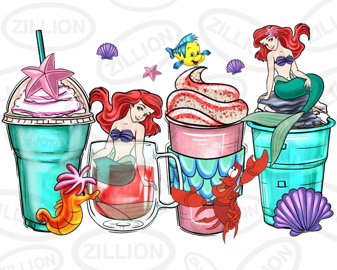 Ariel Coffee Cups Png Sublimation Design Download, Ariel Png, Ariel ...