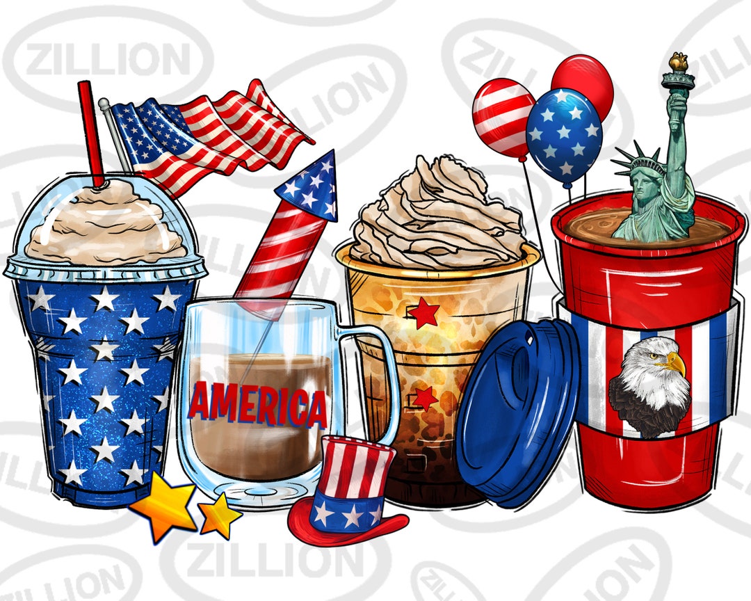 4th of July Coffee Cups Png Sublimation Design, Coffee Cups Png Design ...