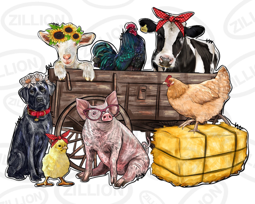 Farm Animals Wagon Png Sublimation Design Download, Farm Life Png, Cute ...
