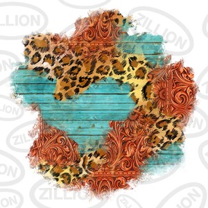 Western Leopard Tooled Leather Patches Png Sublimation Design Bundle ...