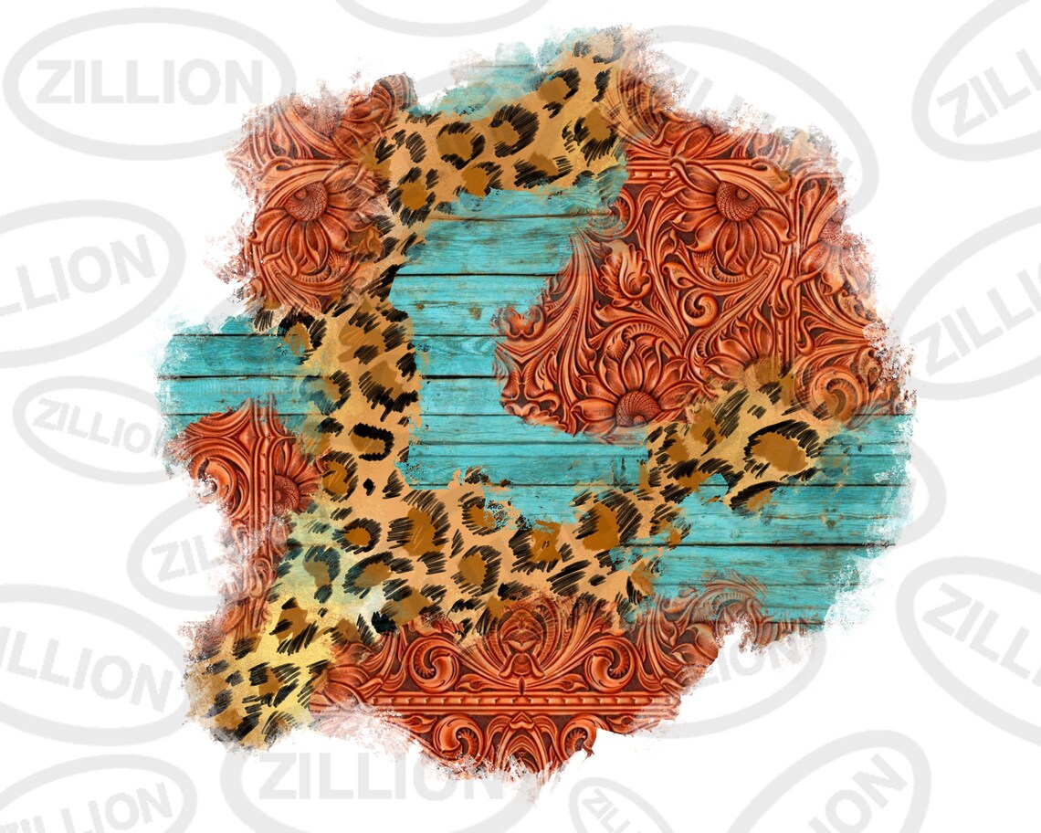 Western Leopard Tooled Leather Patches Png Sublimation Design Bundle ...