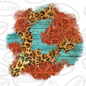Western Leopard Tooled Leather Patches Png Sublimation Design Bundle ...