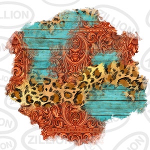 Western Leopard Tooled Leather Patches Png Sublimation Design Bundle ...