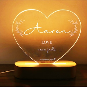 Bible Verse Custom Acrylic Heart Night Light | Personalized Bedroom LED ...