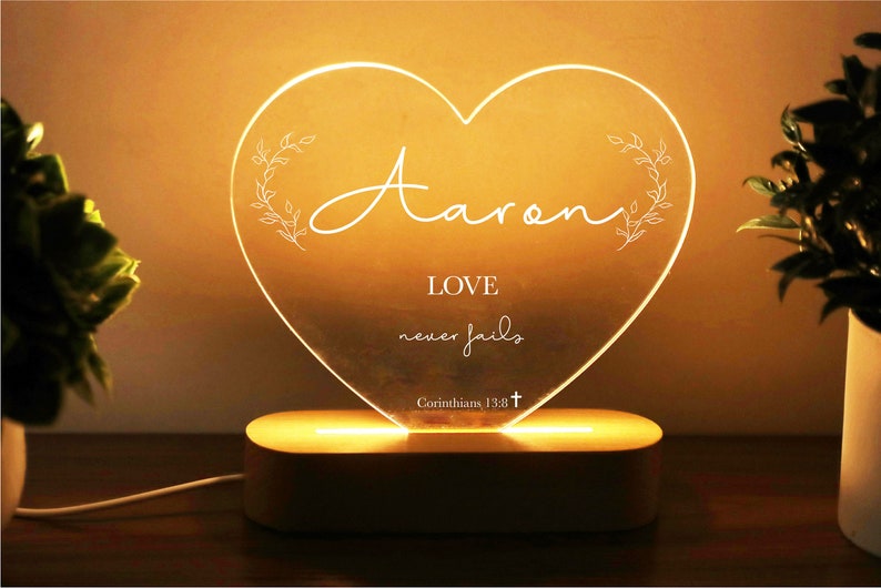Bible Verse Custom Acrylic Heart Night Light | Personalized Bedroom LED ...