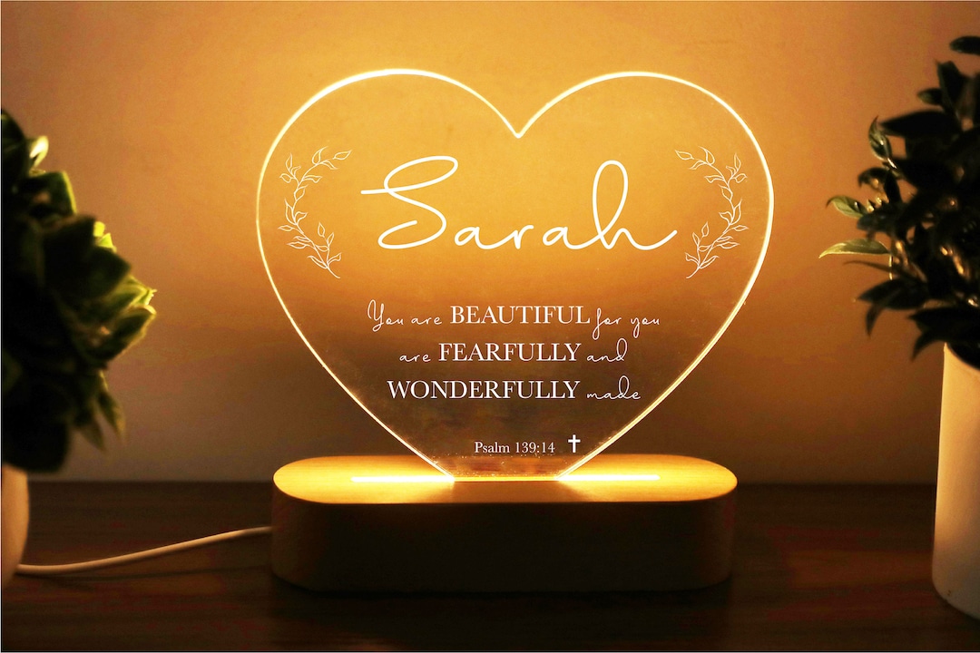 Bible Verse Custom Acrylic Heart Night Light | Personalized Bedroom LED ...