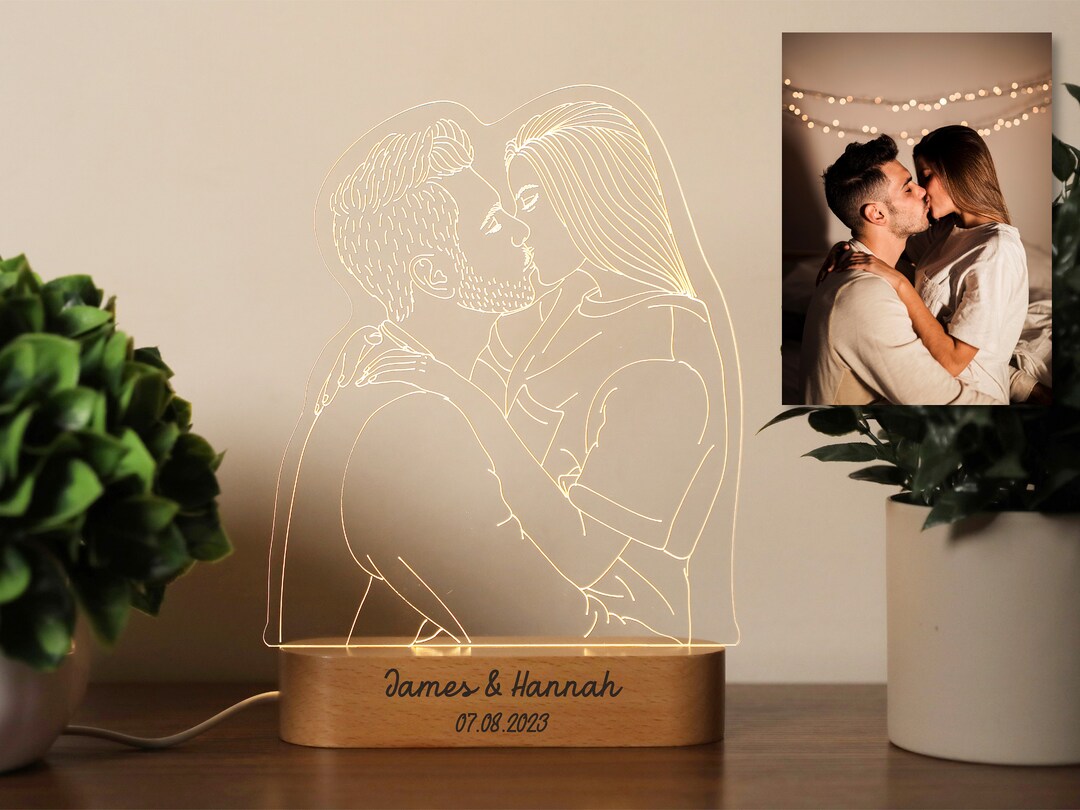 Photo Engraving Custom 3D Acrylic Night Light Personalized Bedroom LED ...