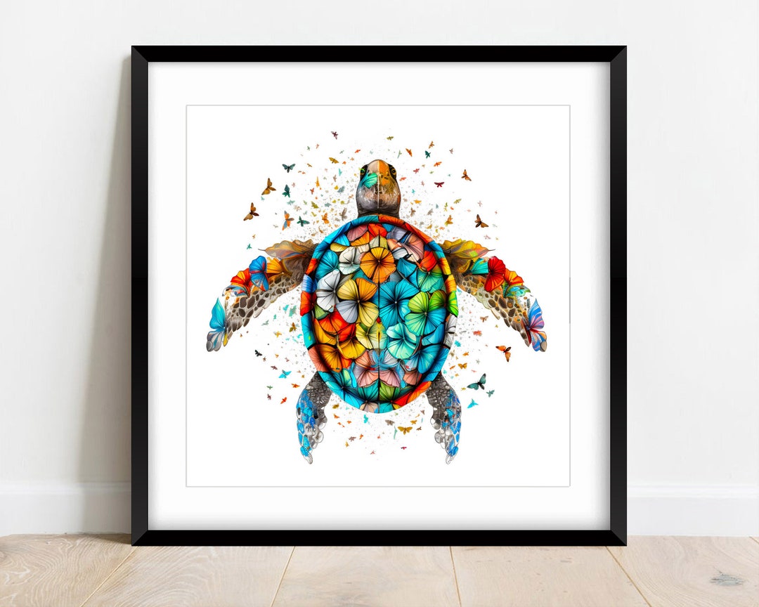 Turtle Print Animal Art Turtle Butterfly Print Turtle Art Digital ...