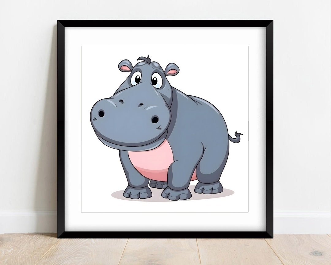 Nursery Wall Art, Hippo Poster Prints, Digital Downloads, Coloful Home ...
