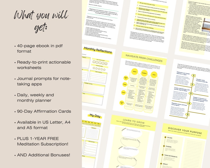 Achieve Happiness at Work Printable Workbook Action Guide, Journal ...