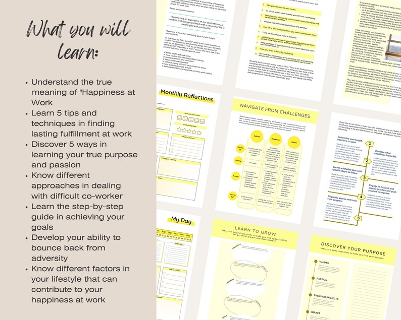 Achieve Happiness at Work Printable Workbook Action Guide, Journal ...