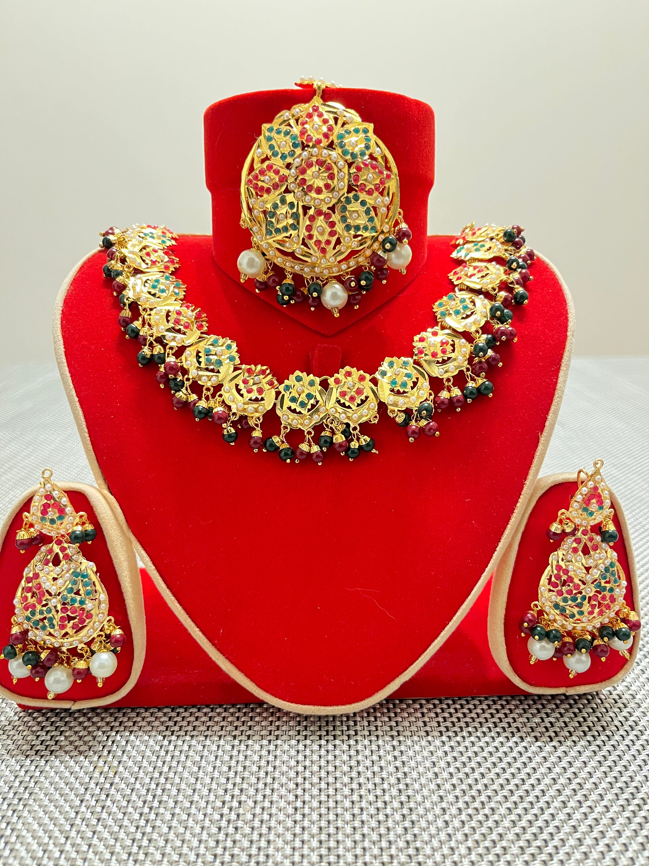 Indian Traditional Jadau Punjabi Jewellery Set Multicolour - Etsy