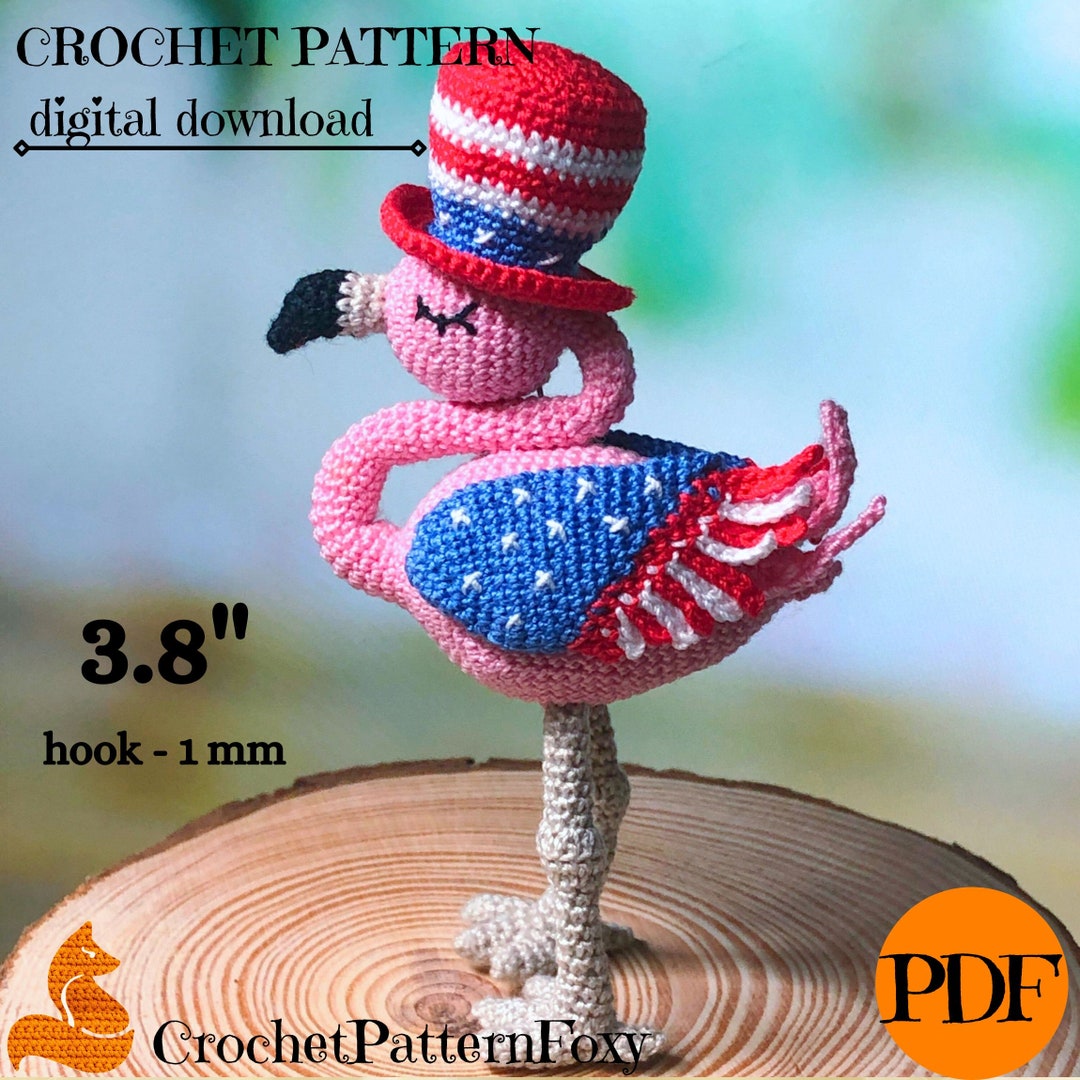 Patriotic Flamingo Crochet Pattern PDF, Amigurumi Flamingo With US Flag ...