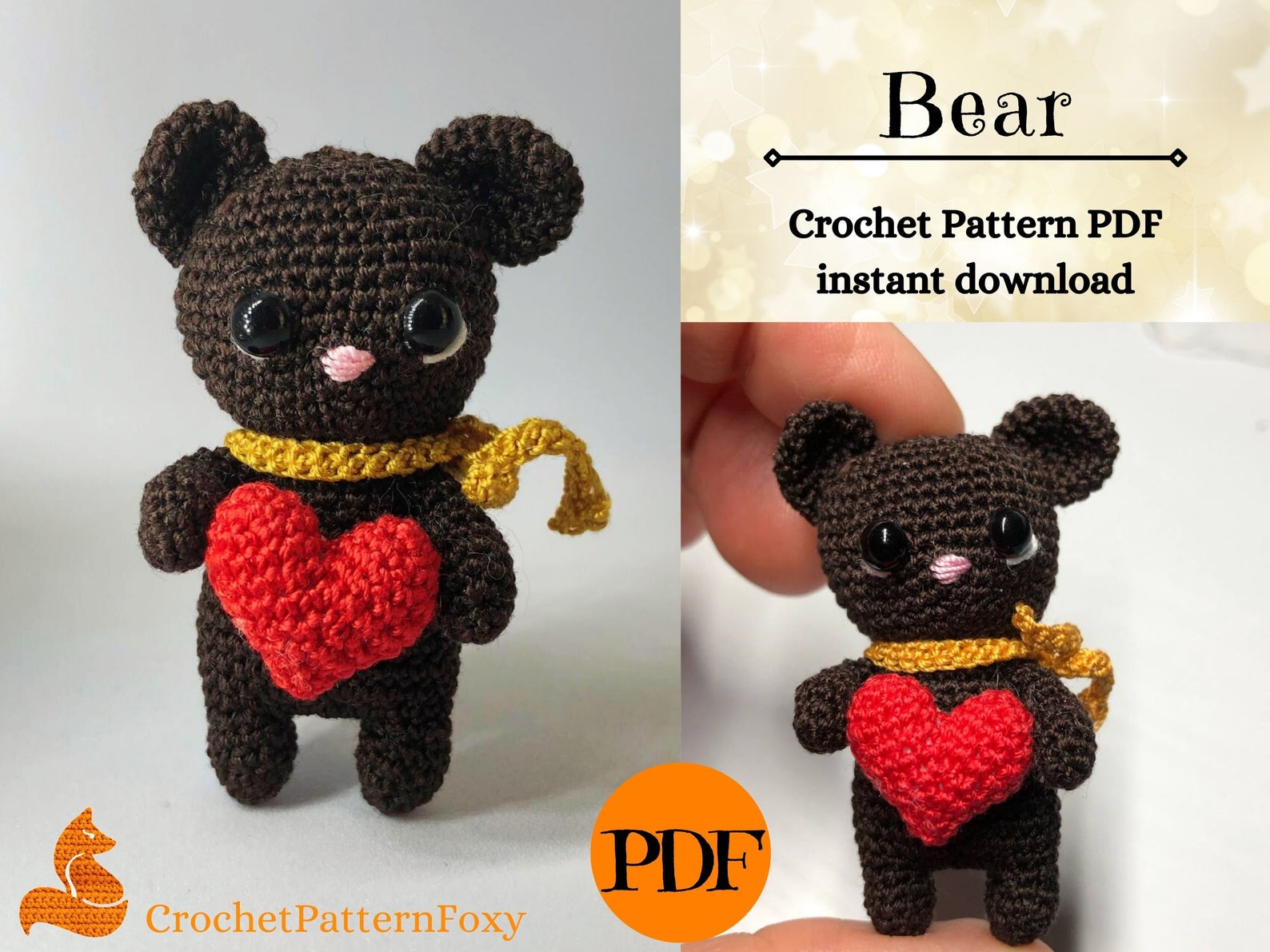Bear Crochet Pattern PDF, Amigurumi Small Brown Bear Pattern, Amigurumi Animal Pattern, Tiny ...