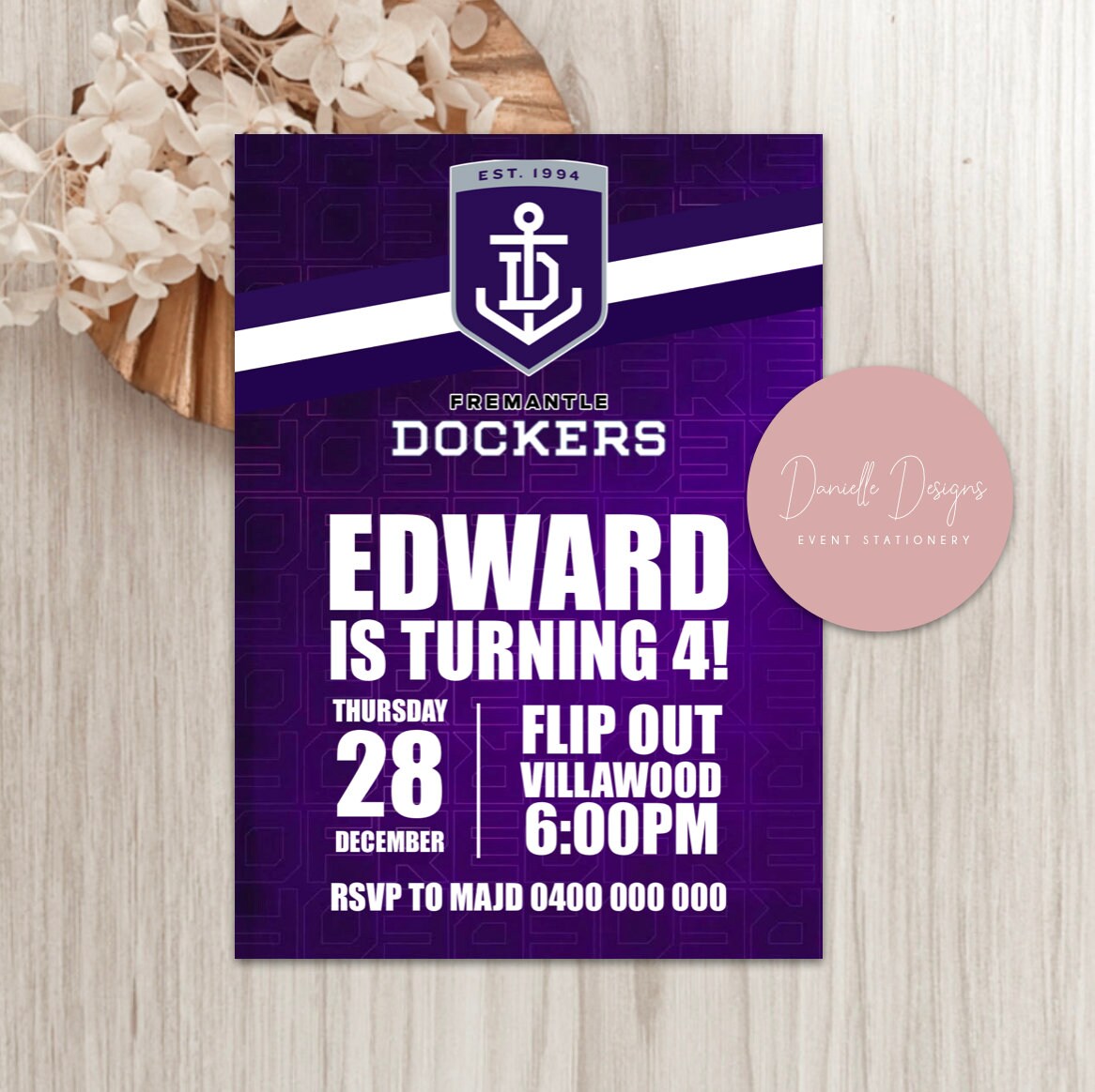 AFL Birthday Invitation Fremantle Dockers Digital File - Etsy Australia