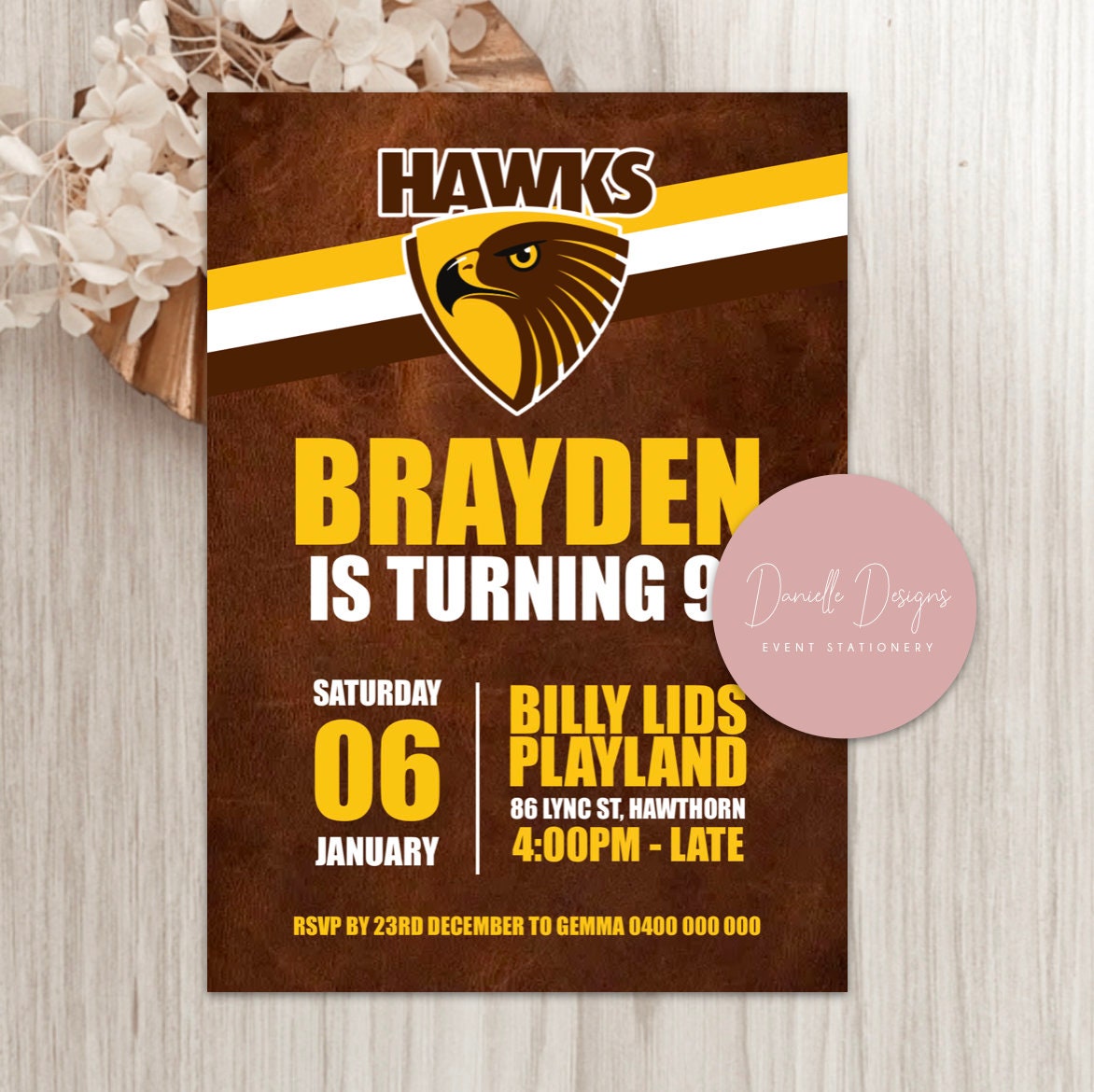 AFL Birthday Invitation Hawthorn Hawks Digital File - Etsy Australia
