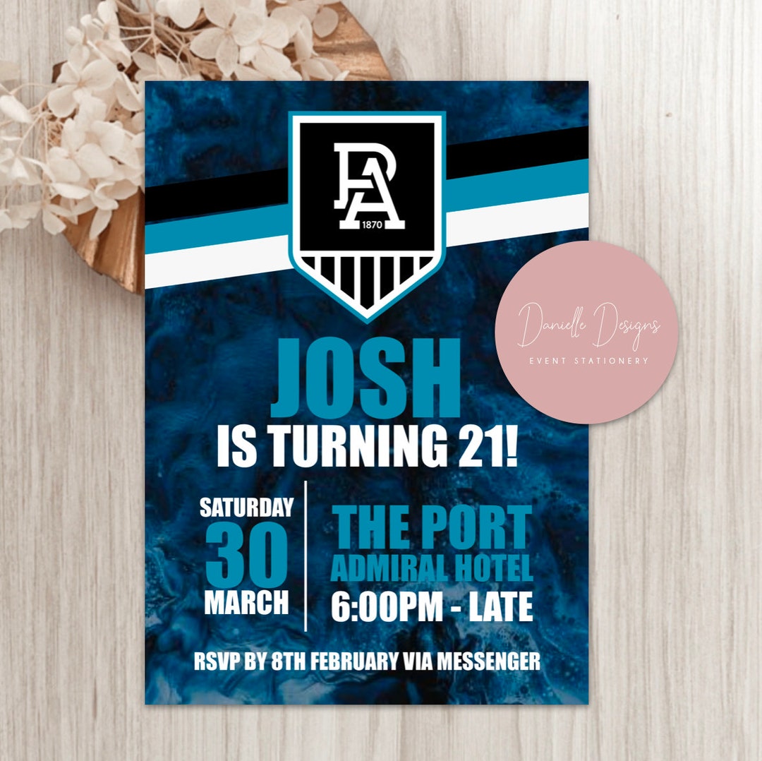 Instant Download Canva Template AFL Birthday Invitation Port Adelaide ...
