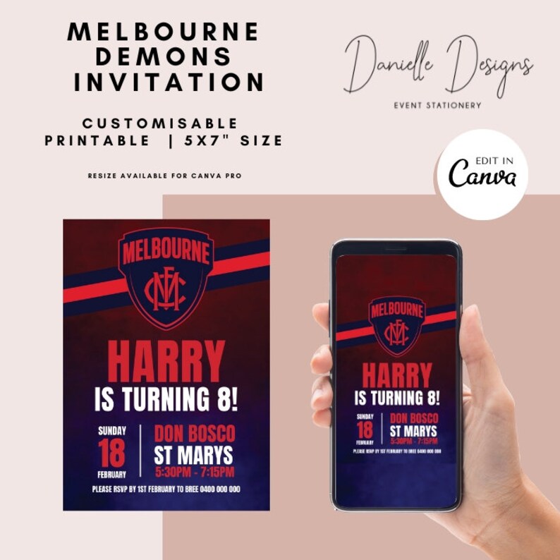 Instant Download Canva Template AFL Birthday Invitation Melbourne ...