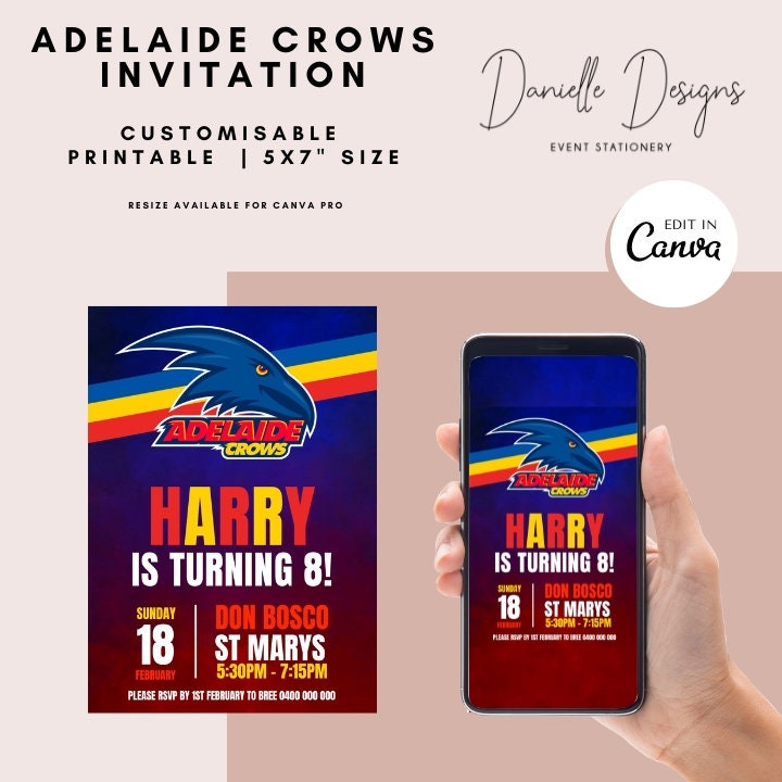 Instant Download AFL Birthday Invitation Chocolate Wrapper Adelaide ...