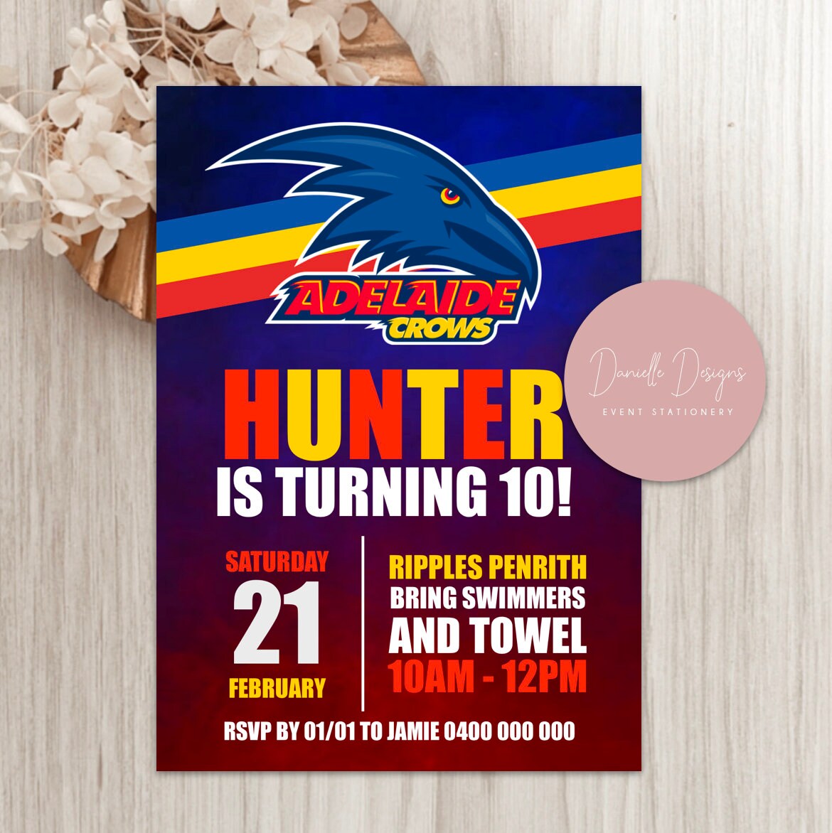 Instant Download Canva Template AFL Birthday Invitation Adelaide Crows ...
