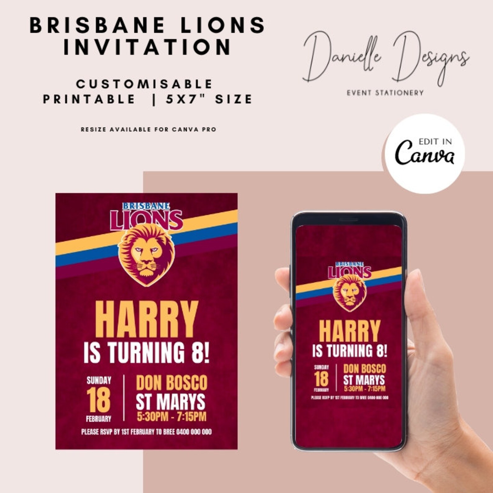 Instant Download AFL Birthday Invitation Chocolate Wrapper Brisbane ...