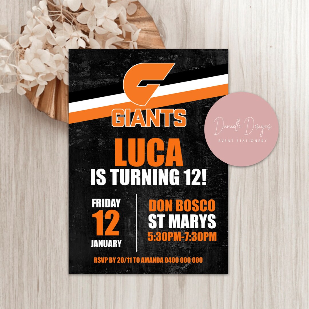 Instant Download Canva Template AFL Birthday Invitation GWS Giants ...