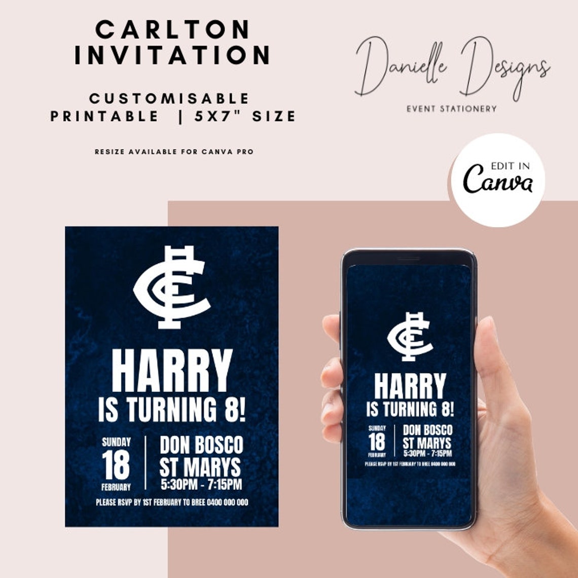 Instant Download AFL Birthday Invitation Carlton Digital File - Etsy