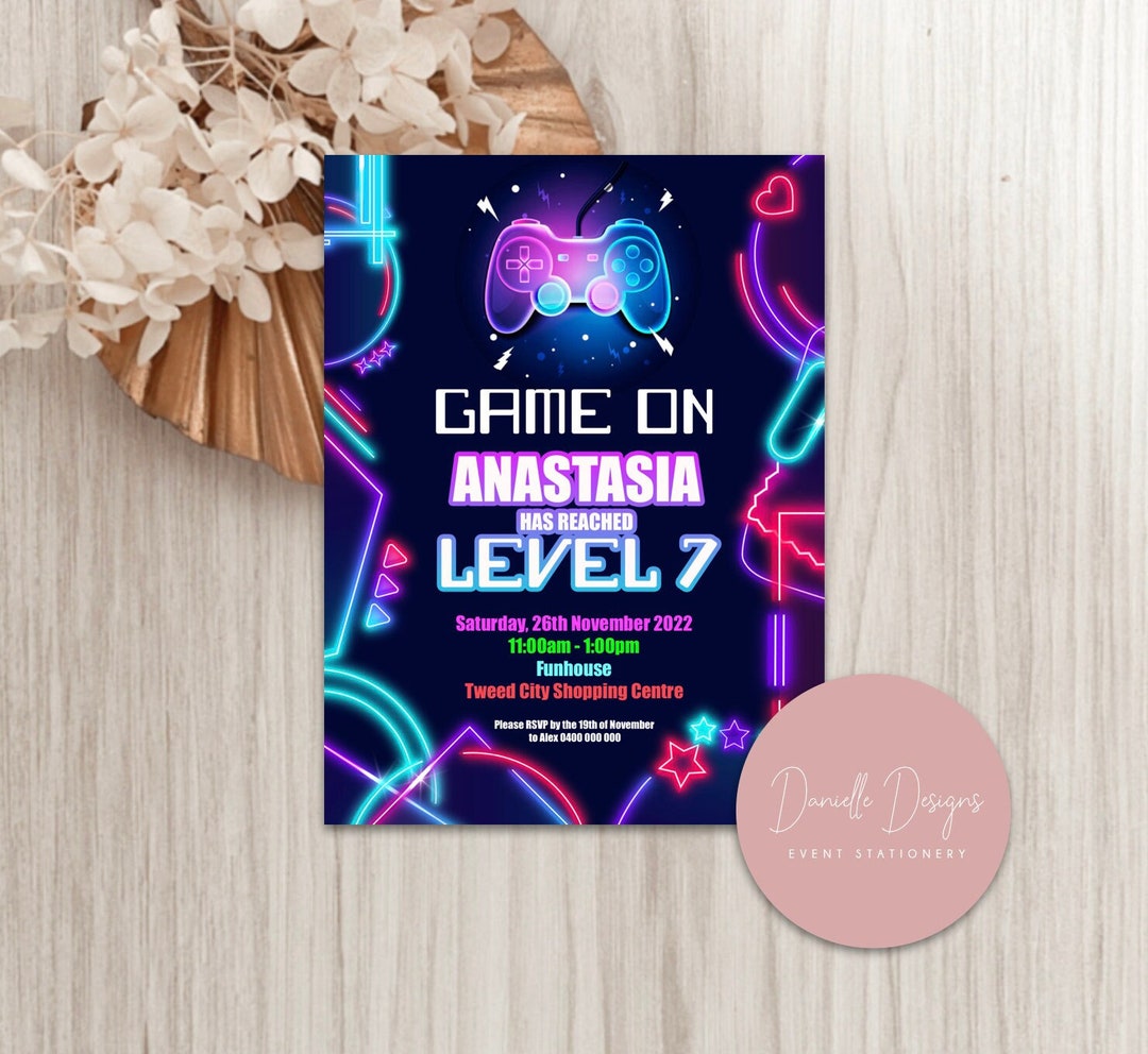 Neon Gamer Digital File Invitation - Etsy