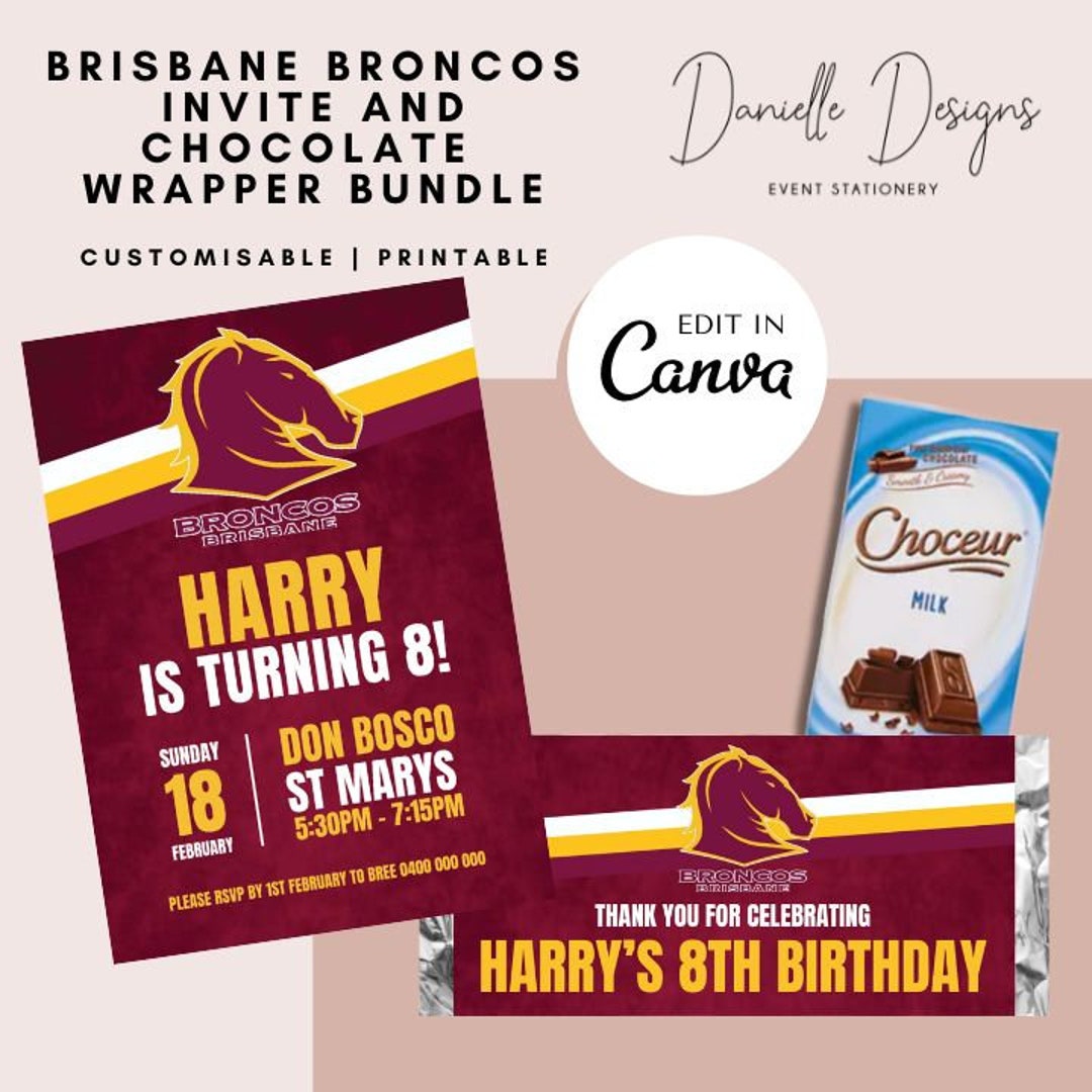 Instant Download NRL Birthday Invitation Chocolate Wrapper Brisbane ...