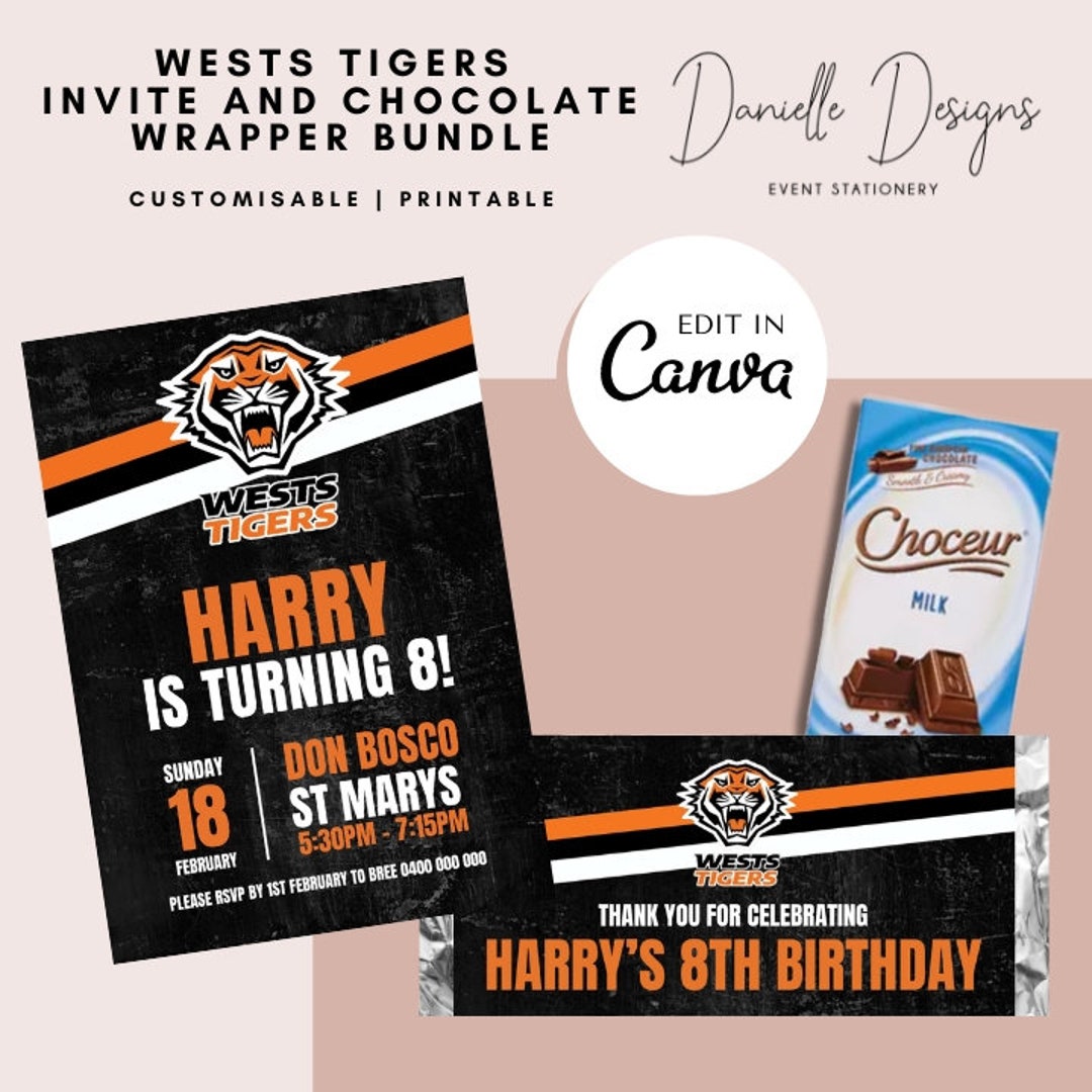 Instant Download NRL Birthday Invitation Chocolate Wrapper Wests Tigers ...