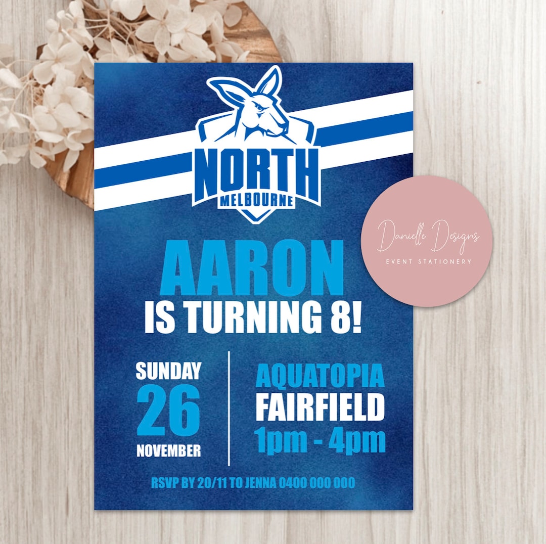 AFL Birthday Invitation North Melbourne Kangaroos Digital File - Etsy