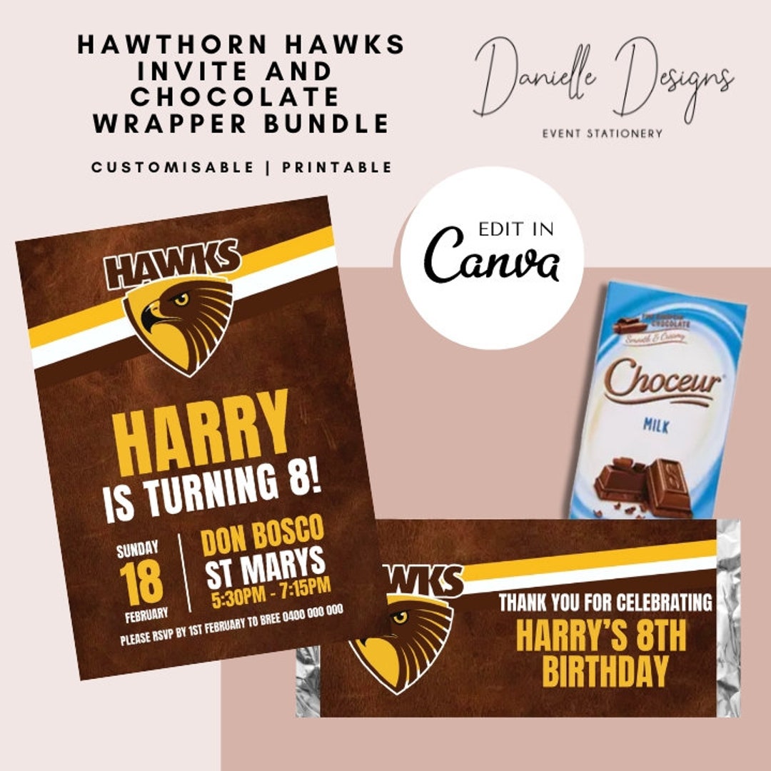 Instant Download AFL Birthday Invitation Chocolate Wrapper Hawthorn ...