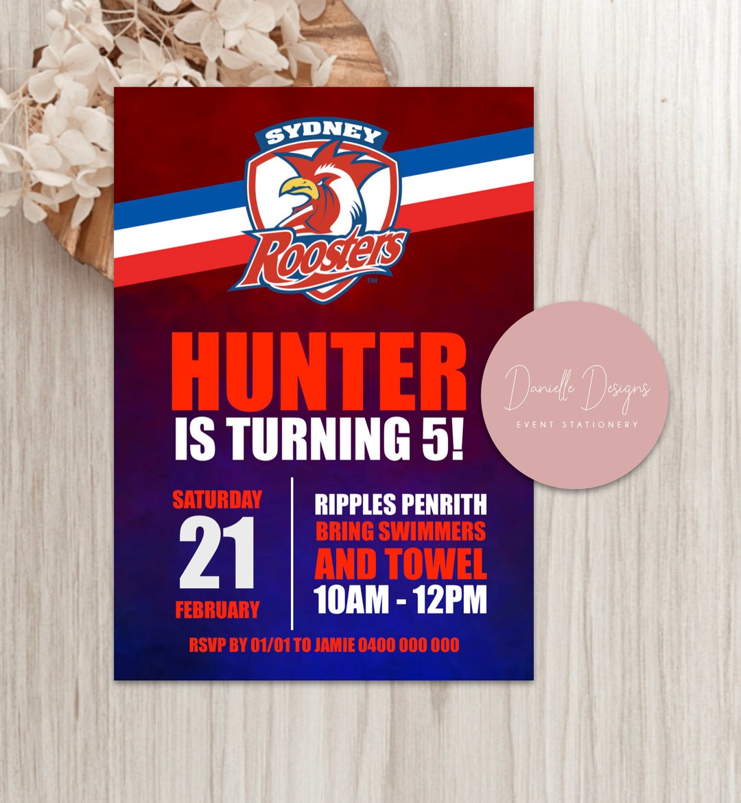 Instant Download Canva Template NRL Birthday Invitation Sydney Roosters ...