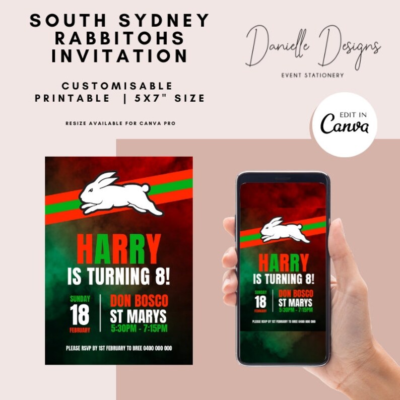Instant Download NRL Birthday Invitation Chocolate Wrapper South Sydney ...