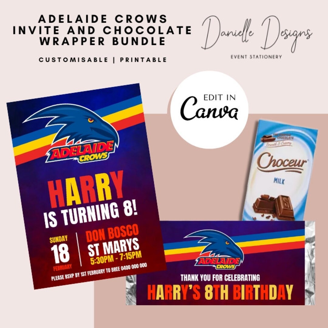 Instant Download AFL Birthday Invitation Chocolate Wrapper Adelaide ...