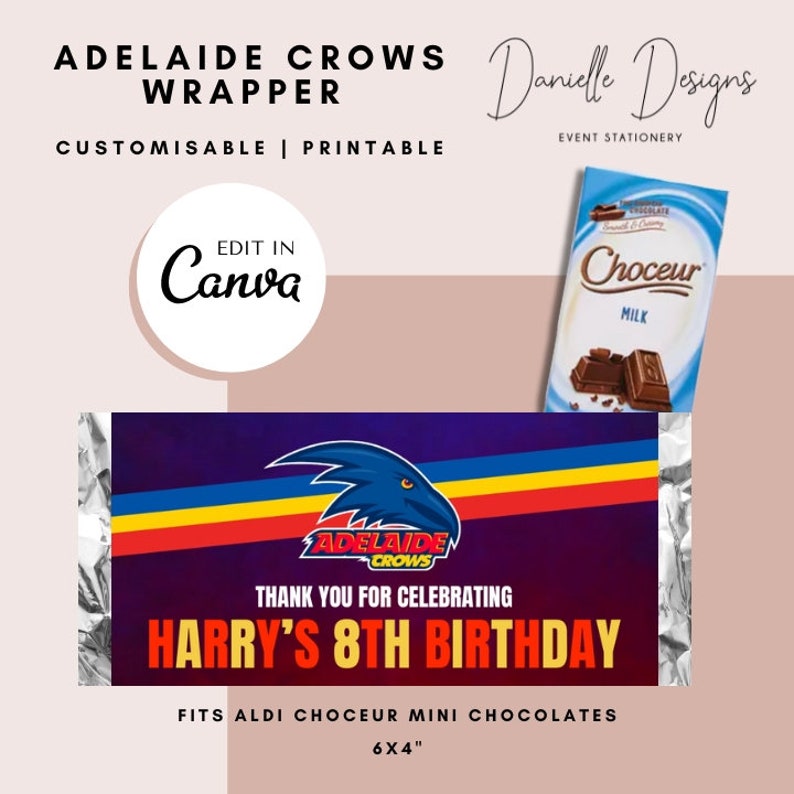 Instant Download AFL Birthday Invitation Chocolate Wrapper Adelaide ...