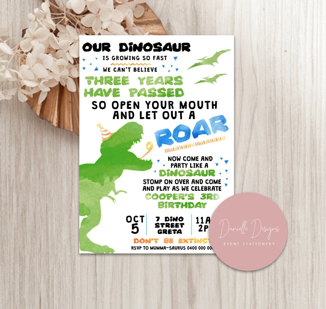 Watercolour Dinosaur Digital File Invitation - Etsy