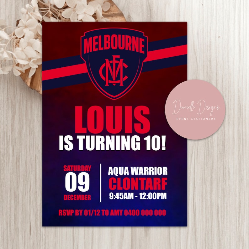 Instant Download Canva Template AFL Birthday Invitation Melbourne ...