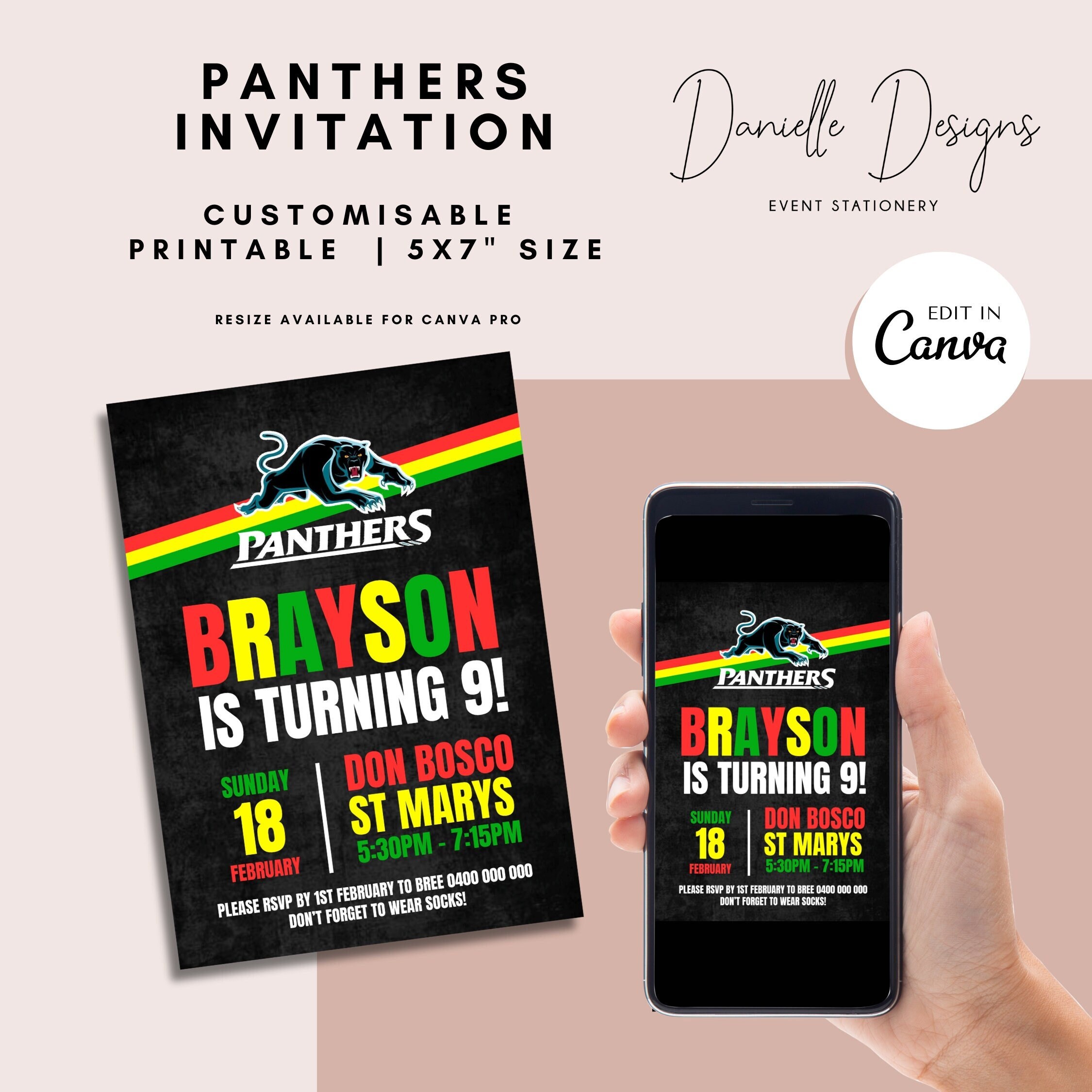 Instant Download NRL Birthday Invitation Penrith Panthers Digital File ...