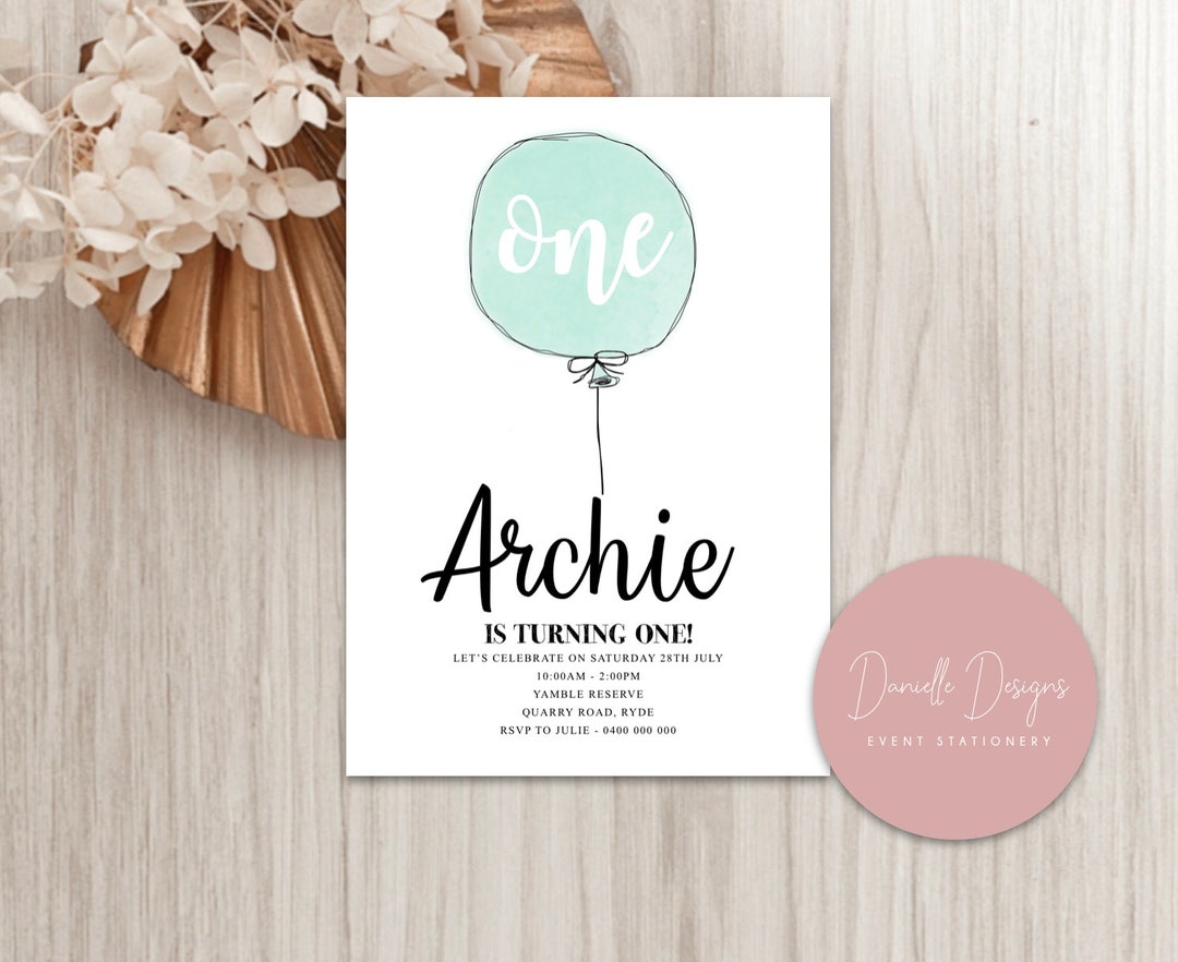 One Watercolour Balloon Digital File Invitation - Etsy