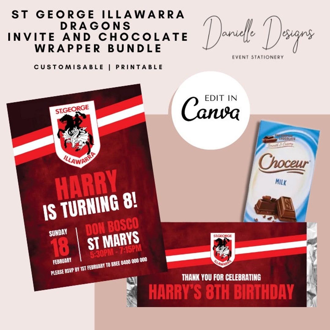 Instant Download NRL Birthday Invitation Chocolate Wrapper St George ...