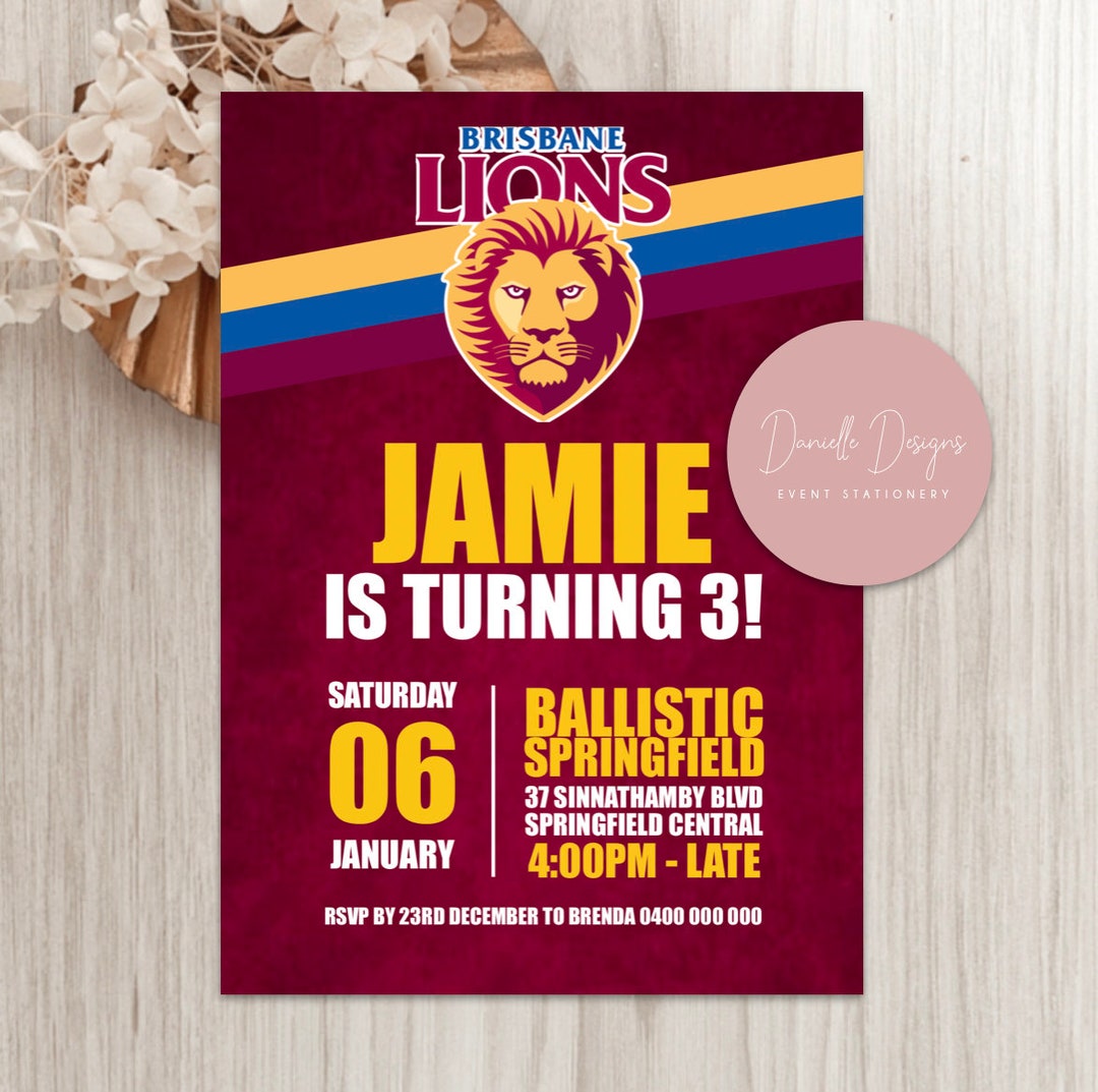 AFL Birthday Invitation Brisbane Lions Digital File - Etsy
