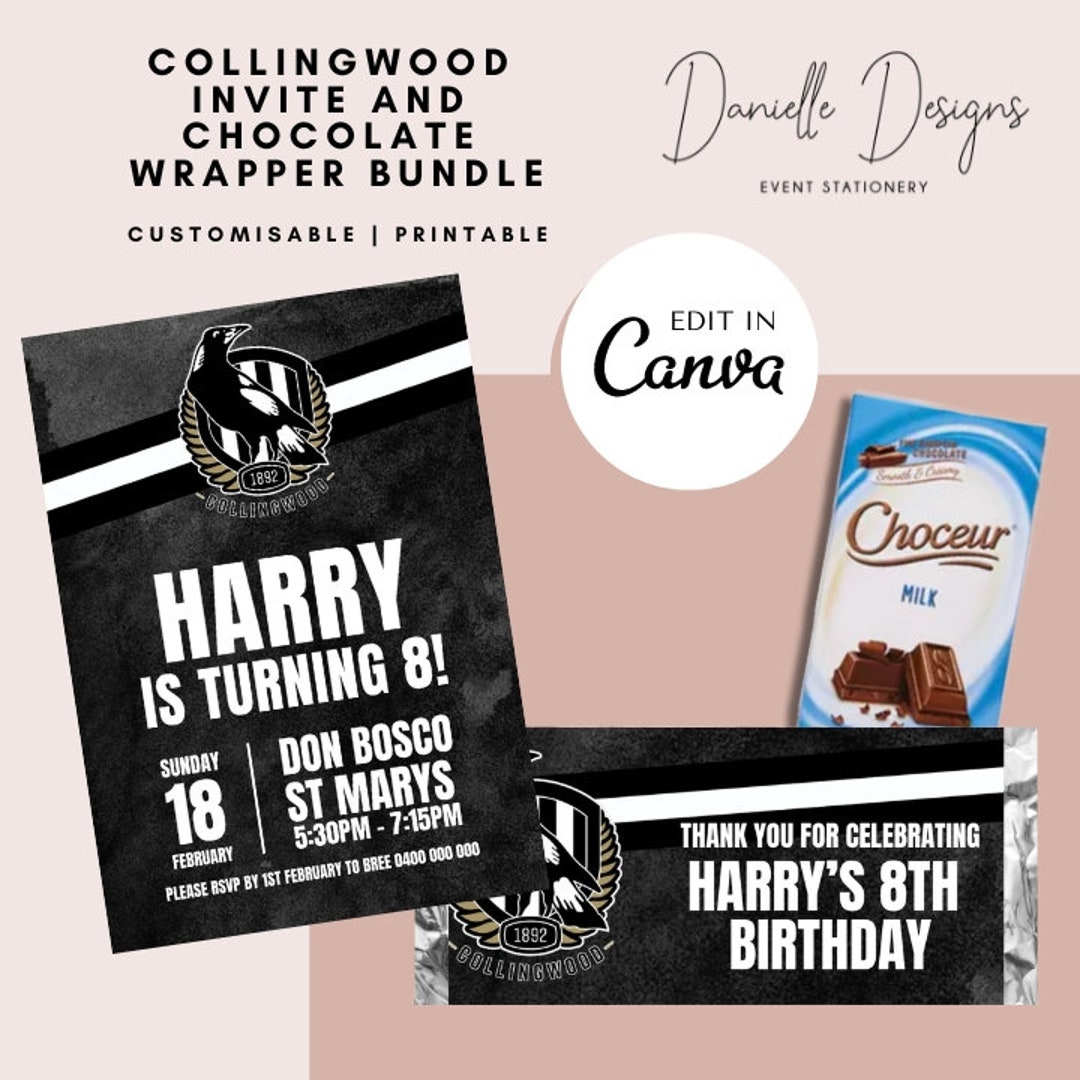 Instant Download AFL Birthday Invitation Chocolate Wrapper Collingwood ...