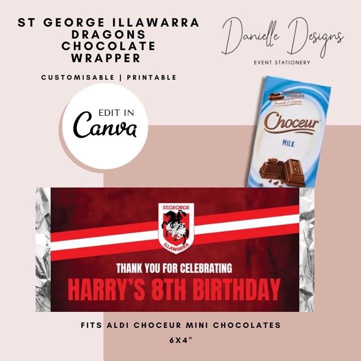 Instant Download NRL Birthday Invitation Chocolate Wrapper St George ...